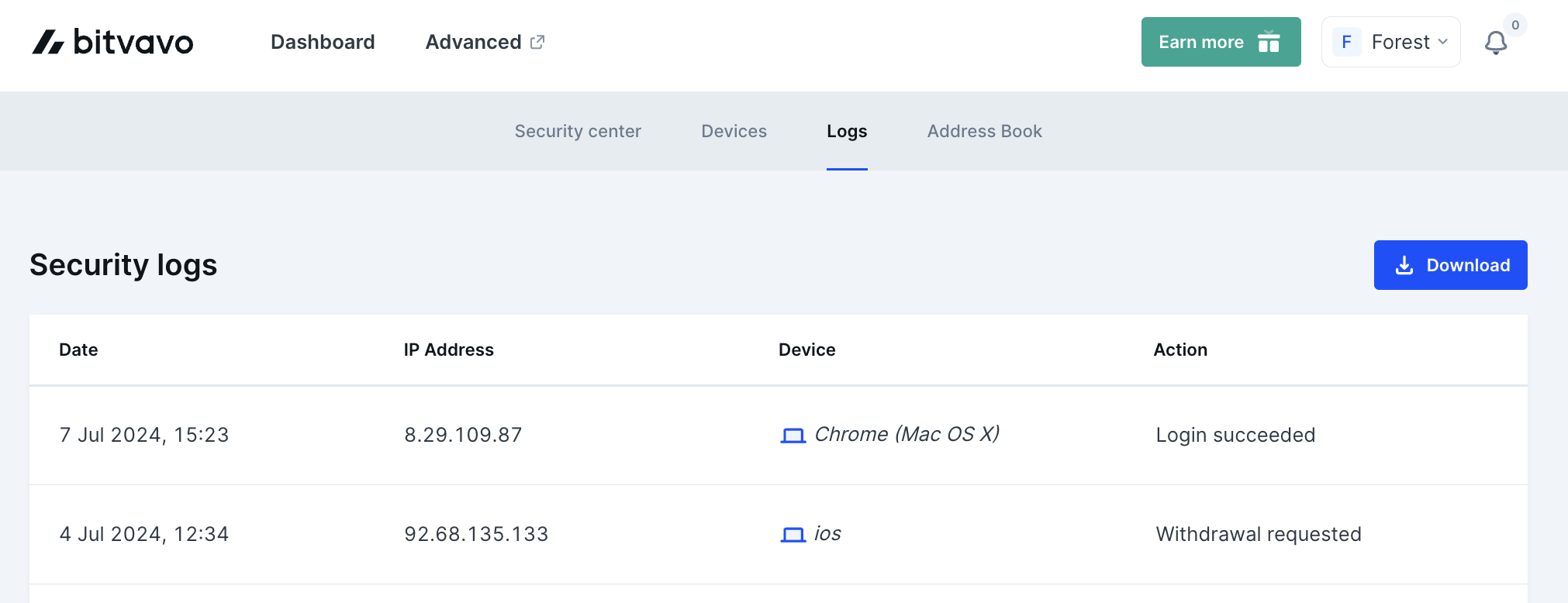 How can you check your account activity? – Bitvavo Help Center